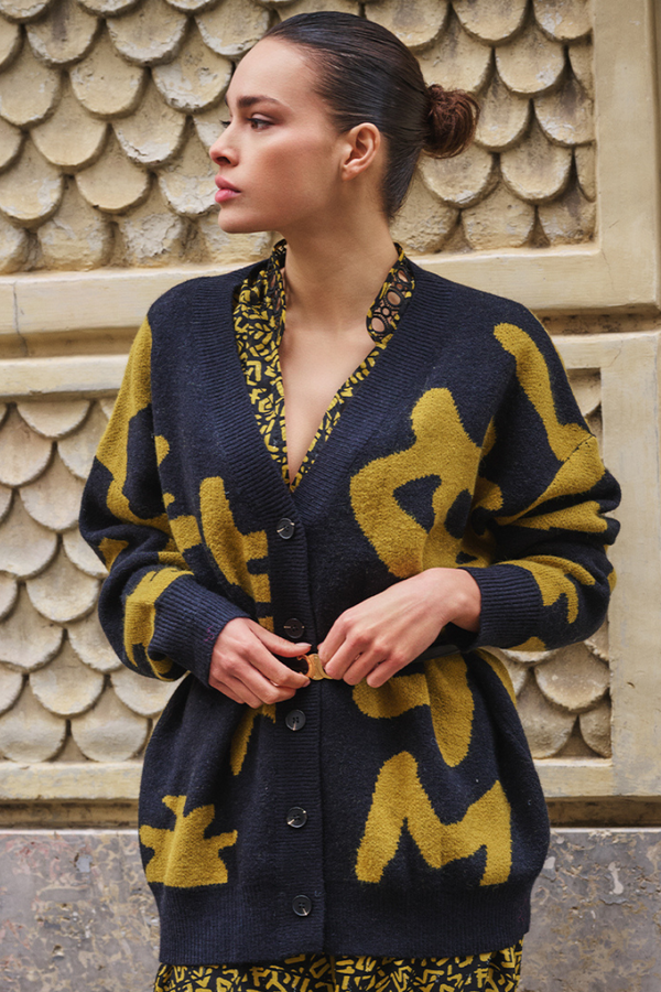 Intarsia Letters Cardigan - Black – Ulla-La Boutique