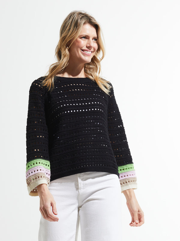Holey Sweater - Black with Multi Color Cuffs – Ulla-La Boutique