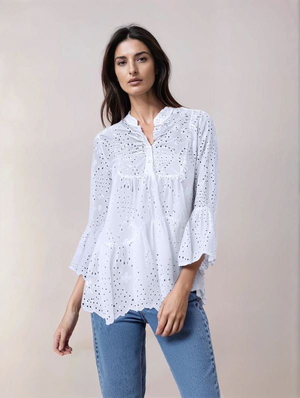 V-Neck Eyelet Tunic - White – Ulla-La Boutique