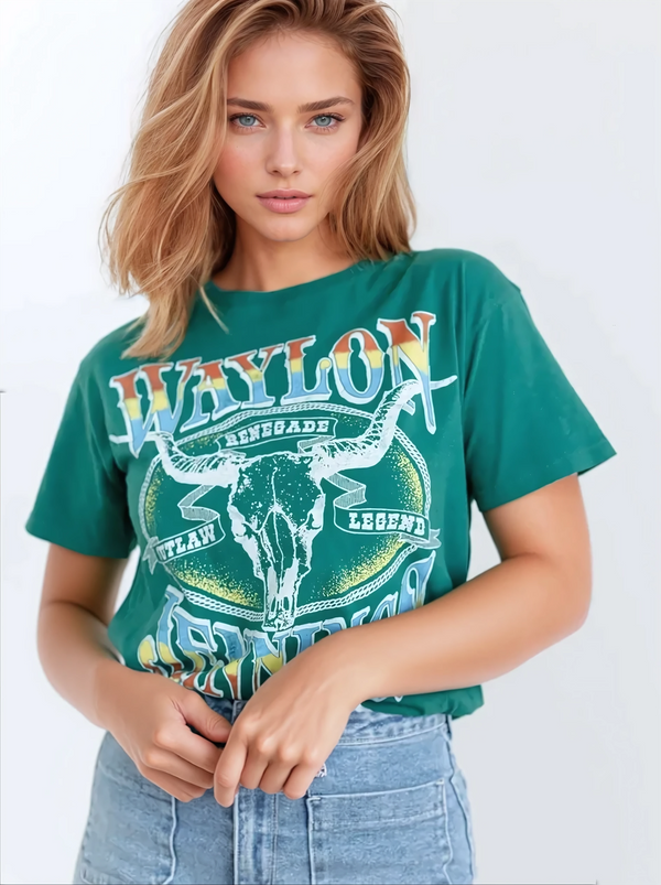 Waylon Jennings Outlaw Legend Boyfriend Tee - Hunter – Ulla-La Boutique